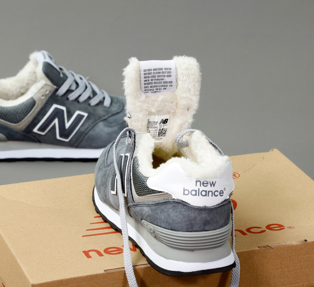 Зимові чоловічі кросівки з хутром New Balance 574 сірі Чоловічі черевики на зиму Нью Баланс 574
