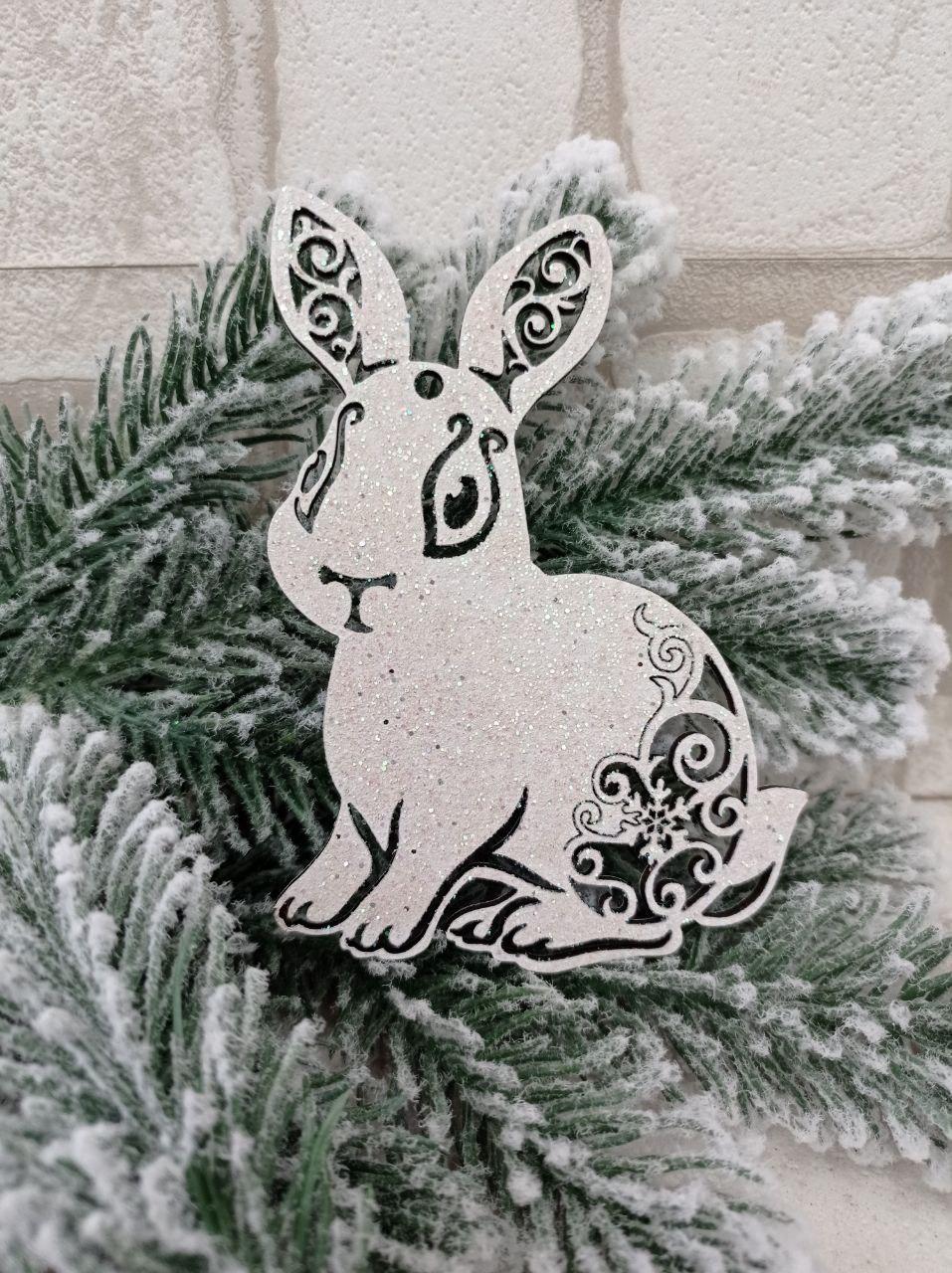 Кролик Символ 2023 Року Прикраса на Ялинку Фанера 11х8 См — Купити