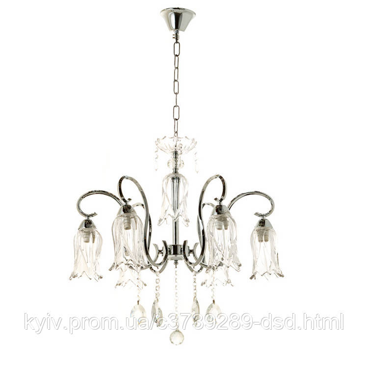 Люстра Классическая Хром с 6 Стеклянными Плафонами в Форме Тюльпана ...