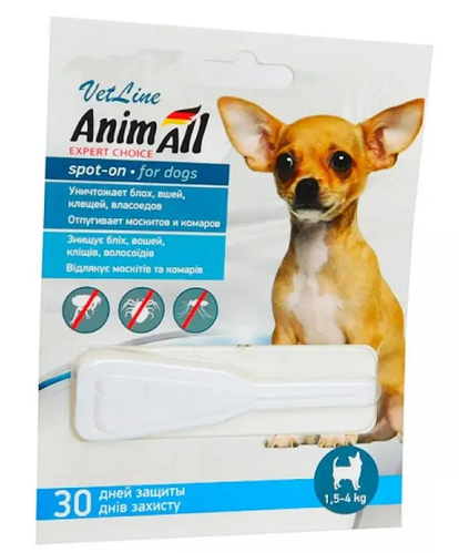 Купить AnimAll VetLine Spot-On для собак 1,5-4 кг (0,8 мл), цена 80 ...
