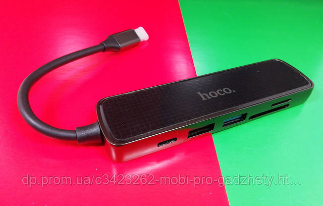 HUB адаптер HOCO HB24 Type-C для HDMI+USB3.0+USB2.0+SD+TF+PD ...
