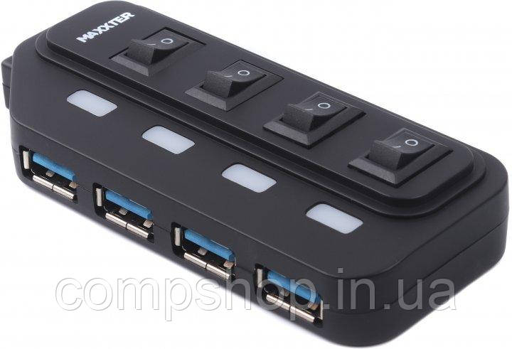 Адаптер Пристрій USB Hub Maxxter HU2A-4P-AC-02, Type-A на 4 Порти, 1 М Кабель Type-B, 5V1A ...