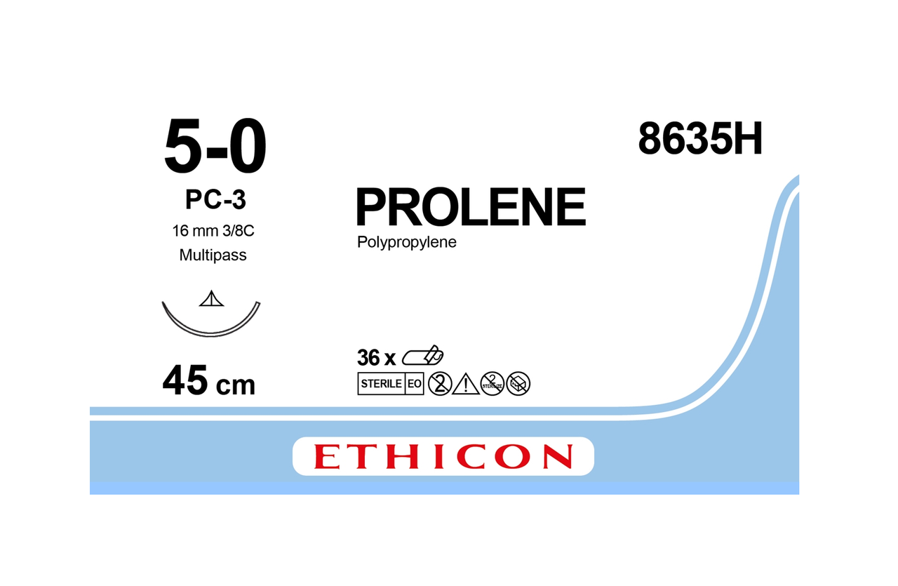 Хирургическая нить Ethicon Пролен (Prolene) 5/0, длина 45 см, реж. игла ...