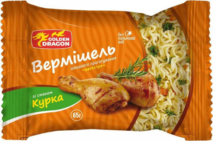 Вермишель быстрого приготовления 65г куриная(не острая) Golden Dragon ...