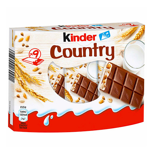 Шоколадный батончик Kinder Country Milk с начинкой из злаков и молока ...