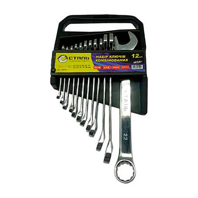 Набор ключей комбинированных 12 штук Cr-V зеркальное покрытие СТАЛЬ ...