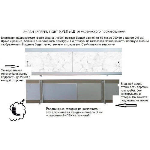 Купить Экран под ванну The MIX I-screen light Крепыш Белый мрамор 130 ...