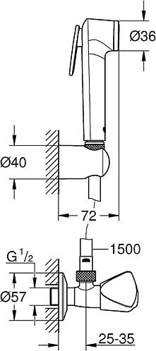 Набор гигиенического душа Grohe New Tempesta-F для биде (1,5м,вентиль ...