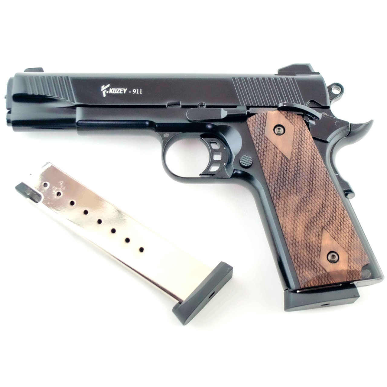 Купить Пистолет сигнальный стартовый KUZEY 911 #1, 9+1/9 mm Black/Brown (COLT 1911) Б0371-0 ...