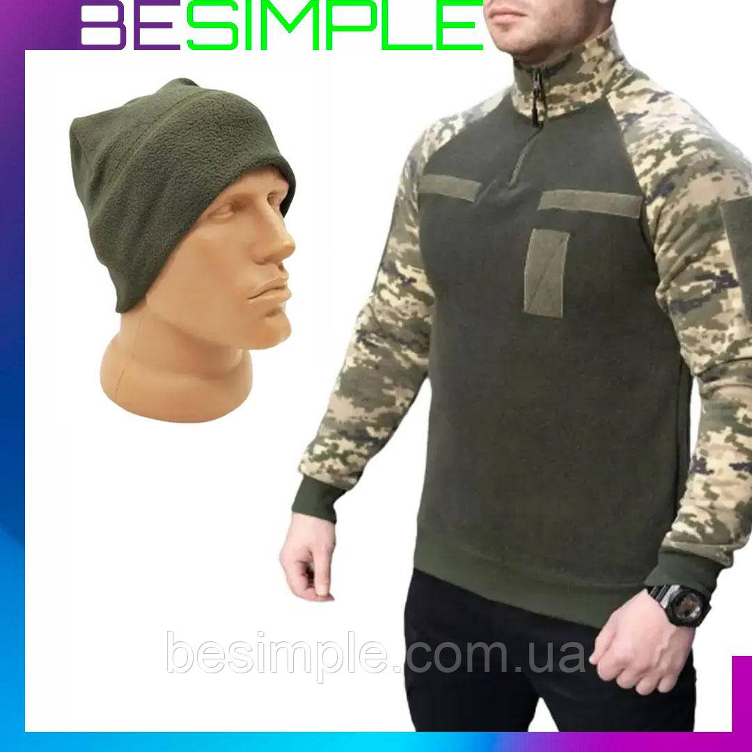 Тактична Флісова Кофта (M-3XL) Піксель + Подарунок Шапка Флісова Олива ...