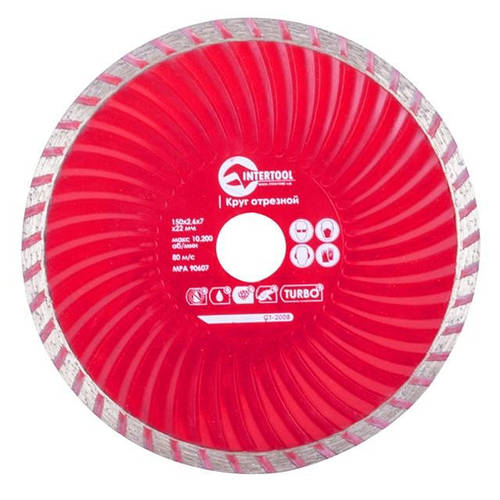 Диск відрізний по каменю TURBO алмазний, 150мм, 22-24%, Проф INTERTOOL CT-2008, ціна 181 грн ...