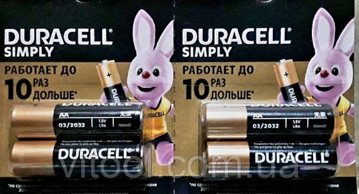 Батарейка Duracell Simply AA 1500 мАч LR6/MN1500 (2 шт. в уп), цена 75 ...