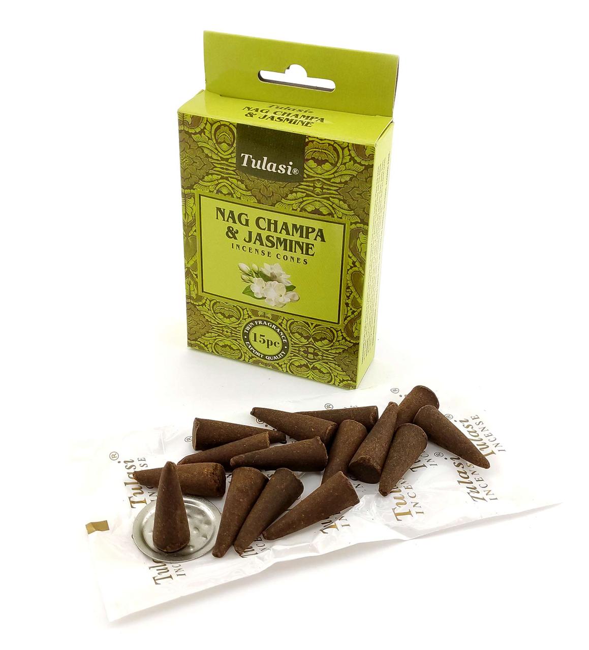 Благовония Nag Champa & Jasmine Tulasi 15шт/уп. Арома-конусы Наг Чампа ...