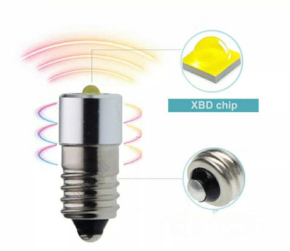 Потужна Led лампочка для ліхтарика Е10 5W 6-24V 6000k холодне світло ...