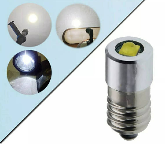 Потужна Led лампочка для ліхтарика Е10 5W 6-24V 6000k холодне світло ...