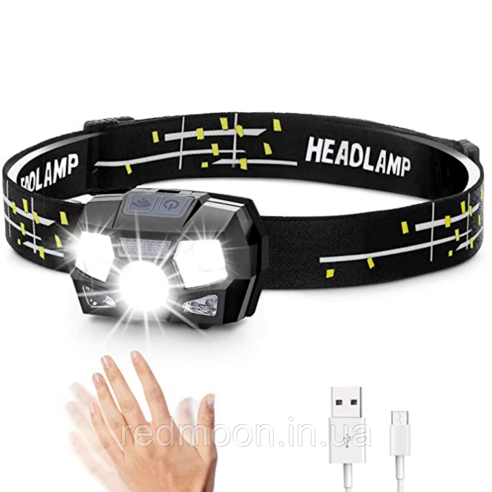 Купить Налобный фонарь аккумуляторный с USB-зарядкой, 5 светодиодов ...