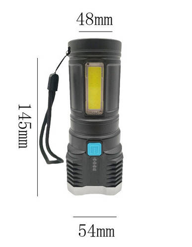Ліхтар ручний X509/L-S03-4LED 3030+COB з/в USB-micro,Чорний, ABS пластик (код: X509), ціна 535 ...