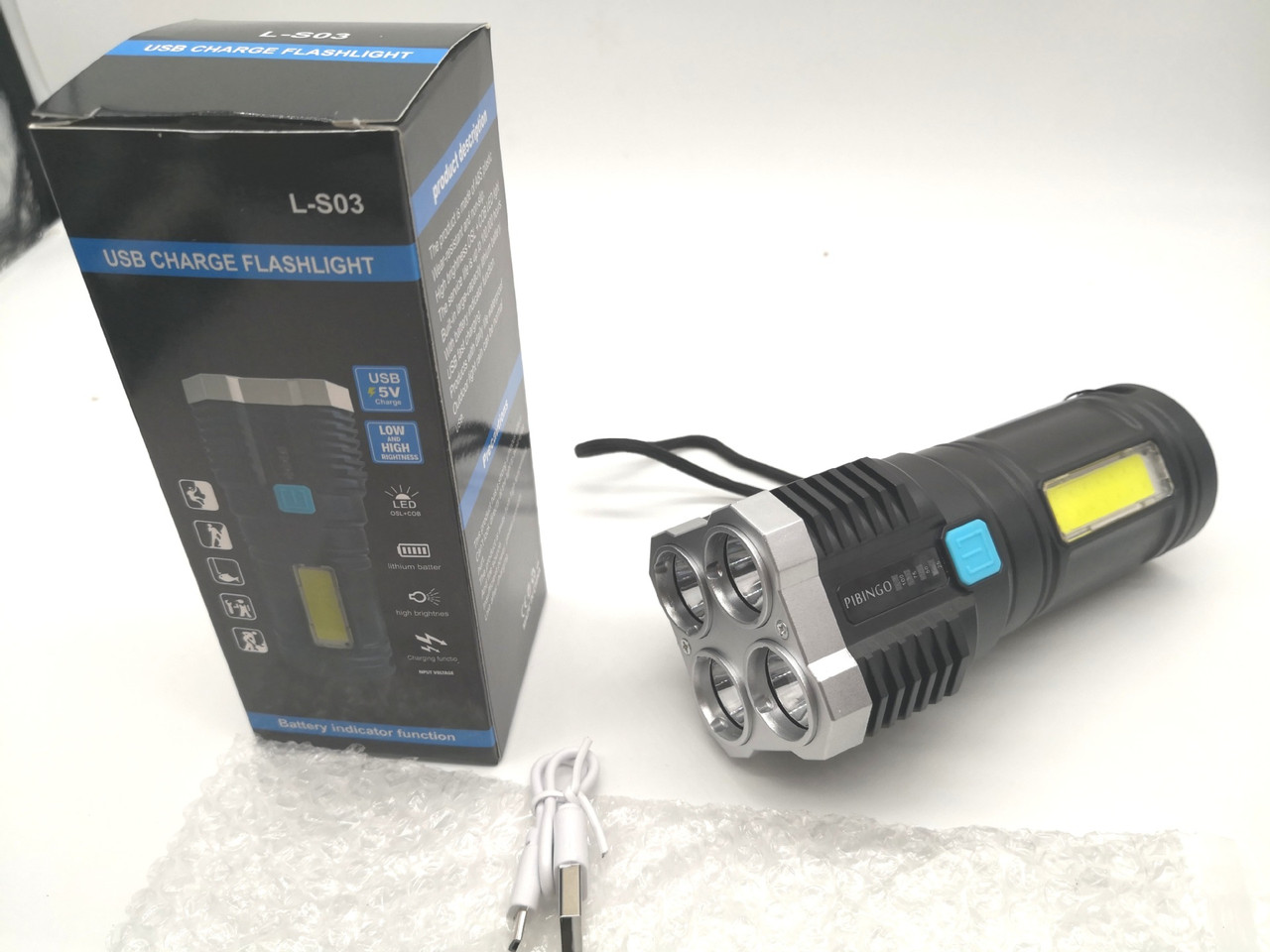 Фонарь ручной X509/L-S03-4LED 3030+COB з/у USB-micro,Черный, ABS пластик (код: X509) (ID ...