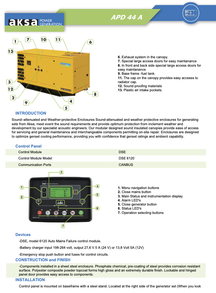 Генератор дизельний Aksa APD 44 A (ID#1728043366), цена: 537000 ₴, купить на Prom.ua
