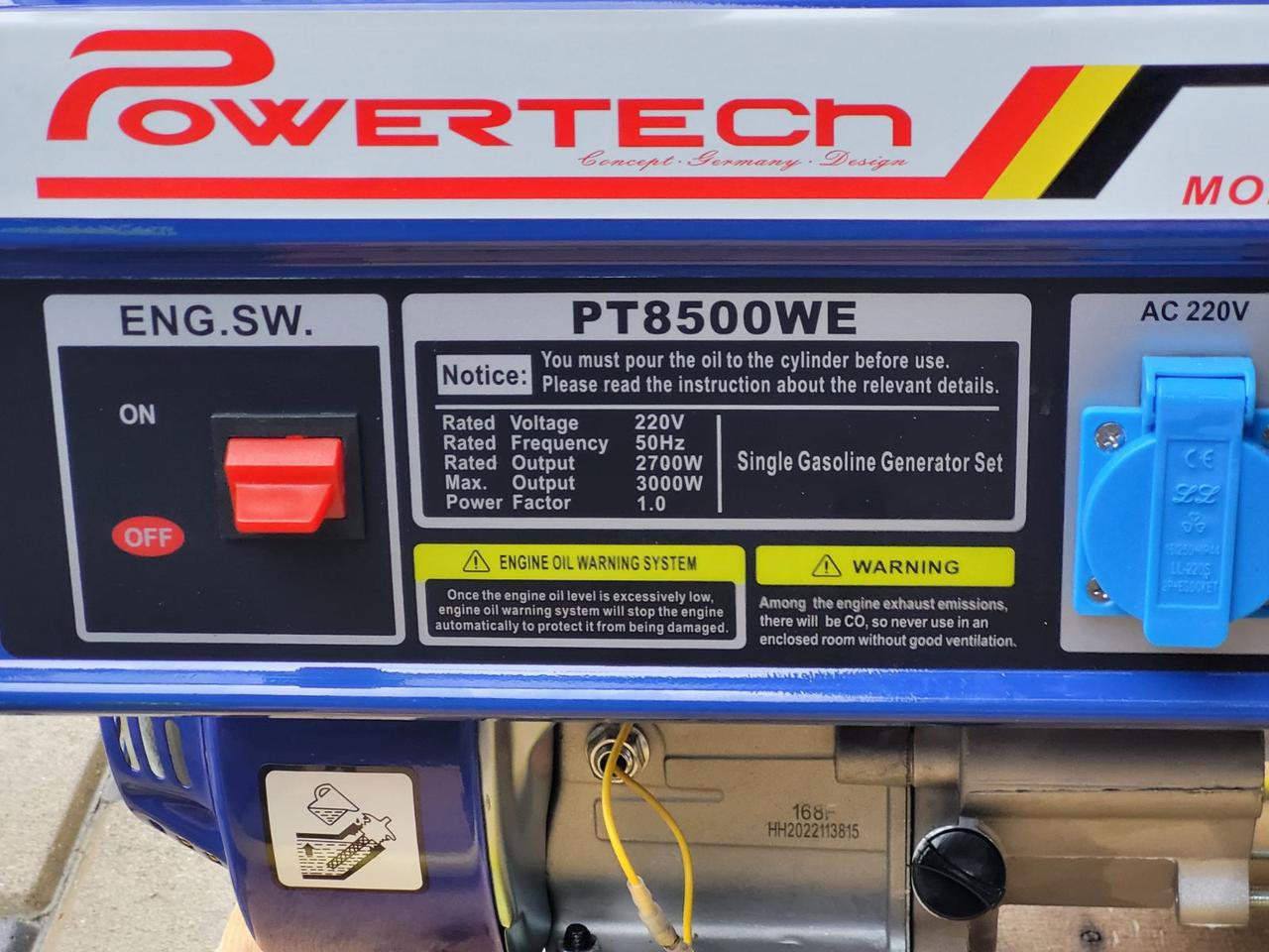 Бензиновий Генератор Powertech PT8500WE однофазний 2,2 2,5 кВт (ID#1728498019), ціна: 23000 ...