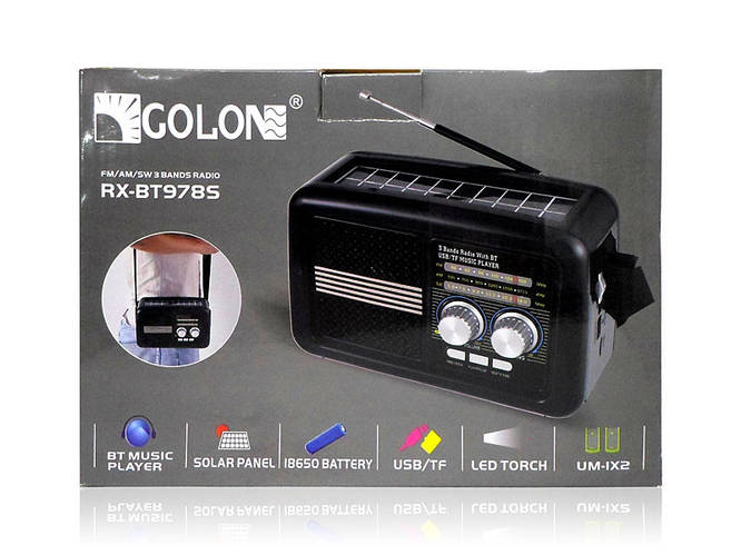 Радиоприемник Golon Solar Bluetooth RX-BT978S с фонариком, MP3 и ...