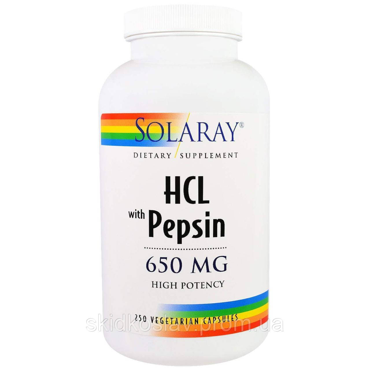 Бетаин HCl + пепсин HCL with Pepsin Solaray 650 мг 250 капсул SK, КОД ...