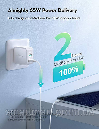 RAVPower 65W 2-Port PD Charger GaN Fast Charging Wall Charger Adapter ...