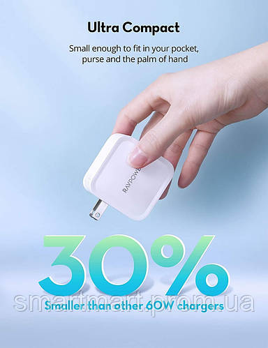 RAVPower 65W 2-Port PD Charger GaN Fast Charging Wall Charger Adapter ...