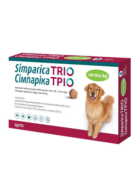 Жувальна таблетка Simparica TRIO від глистів, бліх та кліщів для собак ...