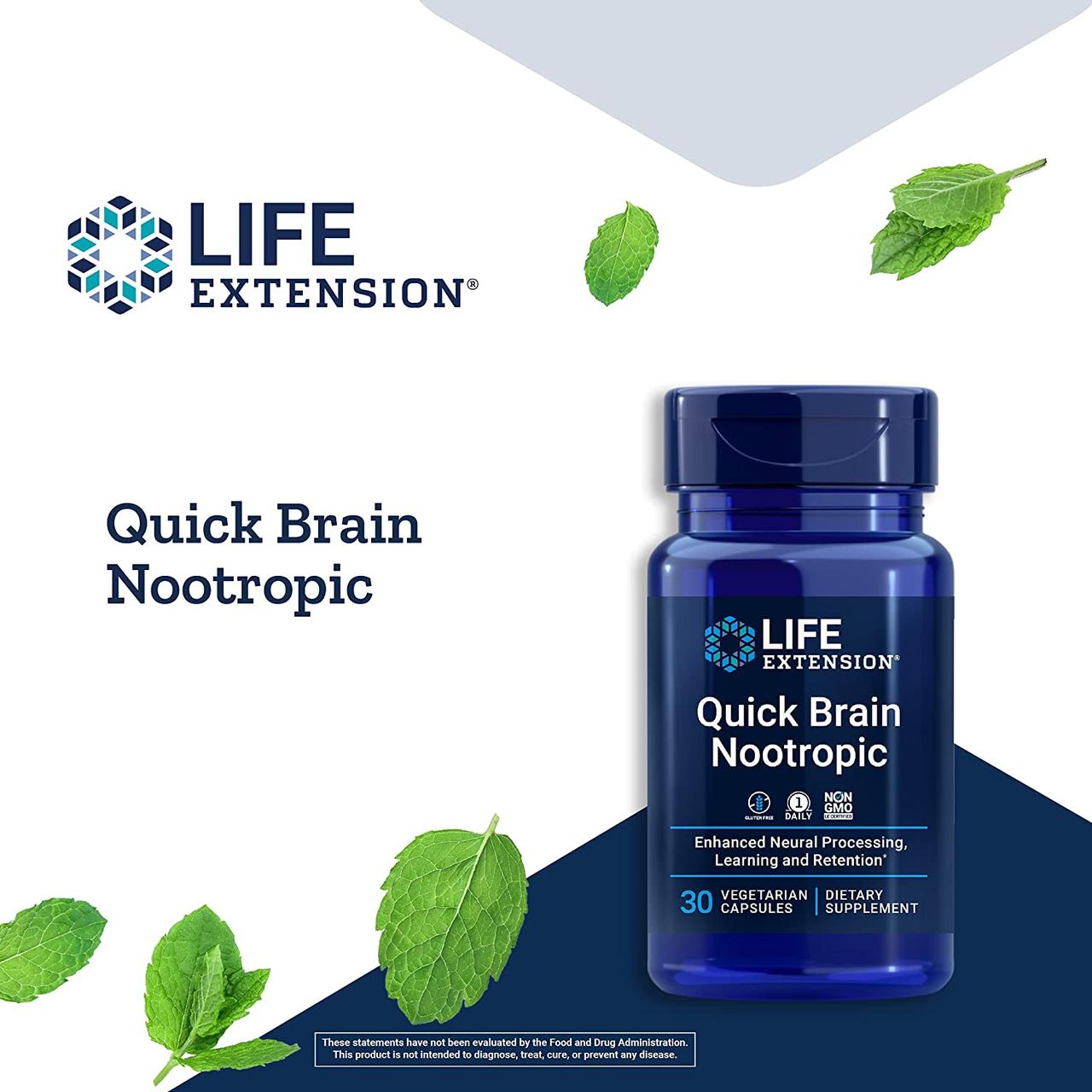 Life Extension Quick Brain Nootropic / Поживні речовини для мозку 30 ...