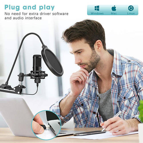 Купить Комплект USB-микрофона для ПК, профессиональный конденсаторный ...