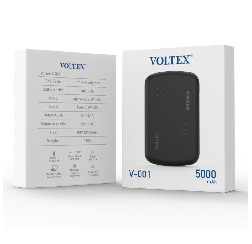 Оригинальный Voltex Power Bank 5000 mAh V-001 Black Mini Type-C (ID ...