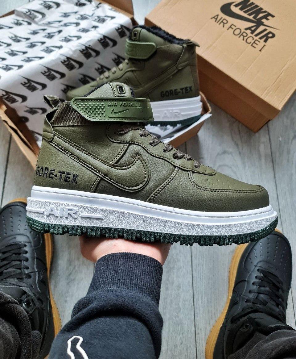Купить Высокие Зимние Кроссовки Nike air force Gore-Tex с Мехом Зеленые ...