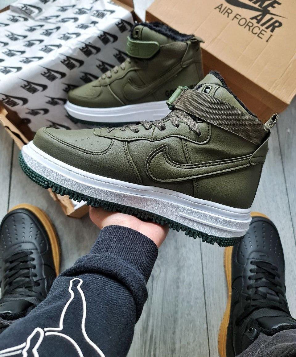 Купить Высокие Зимние Кроссовки Nike air force Gore-Tex с Мехом Зеленые ...