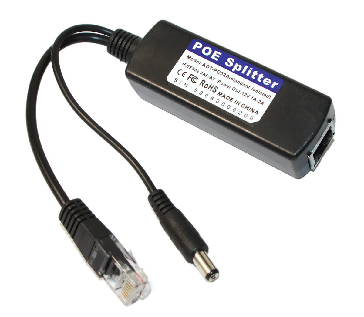 PoE адаптер AOT-PD02A 48V-12V, RJ45 (10/100Мбит)+POE 48V, цена 312 грн ...