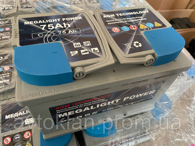 Гелевый аккумулятор AGM 12V 75Ah MEGALIGHT Power тяговый стартерный ...