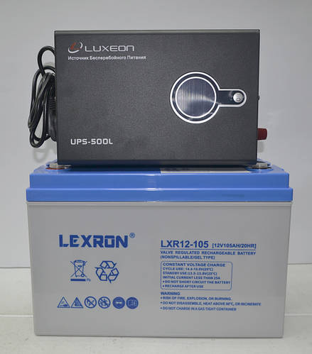 Комплект резервного питания ИБП Luxeon UPS-500L + АКБ LXR12-105 105Ah для 7-12ч работы газового ...