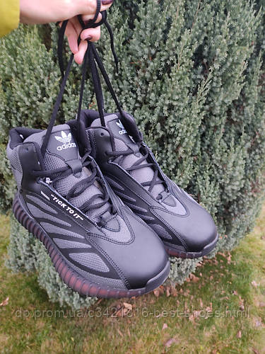 Женские зимние кроссовки на меху Adidas Адидас Yeezy Boost серо черные ...