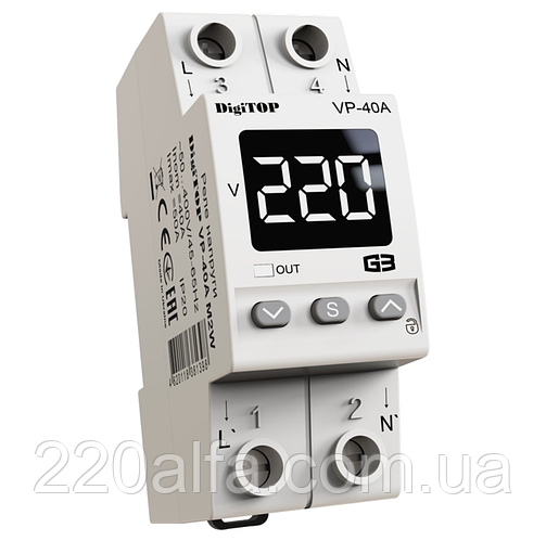 Реле напруги DigiTOP VP-40A M2W, реле контролю та захисту, бар'єр 40А з ...