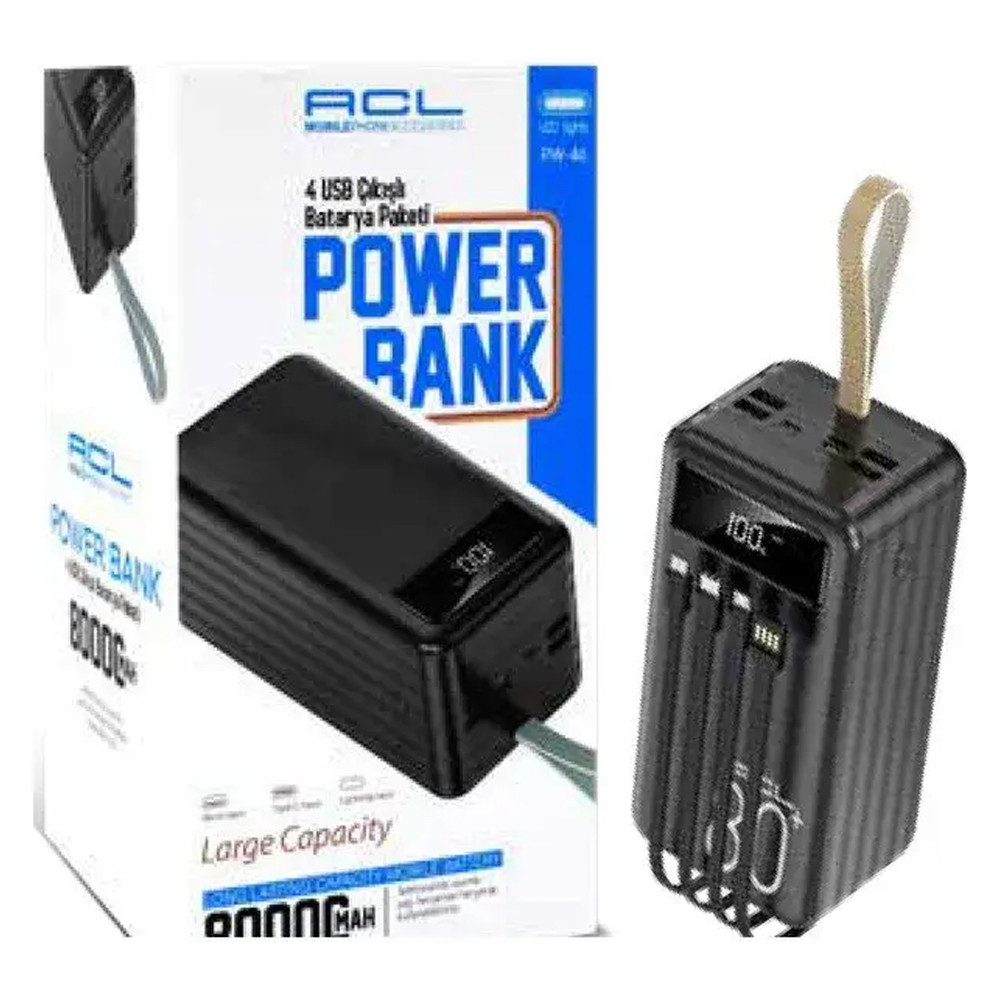 Павербанк ACL pw-46 80000 mAh, черный цвет, ACL Power Bank 80000 mAh ...