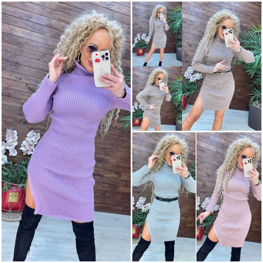 Вязаные Платья - 145 - Стильное Короткое Вязаное Платье Гольф с ...