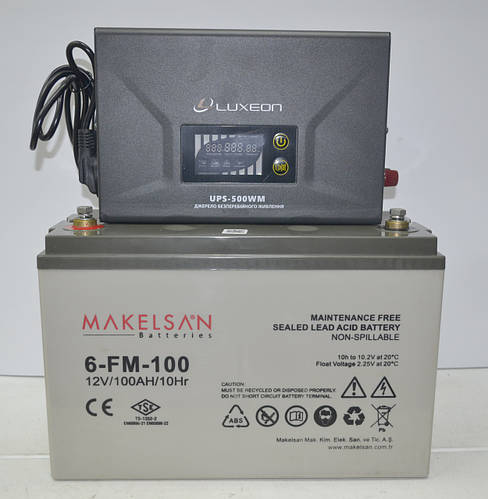 Комплект резервного питания ИБП Luxeon UPS-500WM + АКБ AGM 6-FM-100 100Ah для 7-12ч работы котла ...