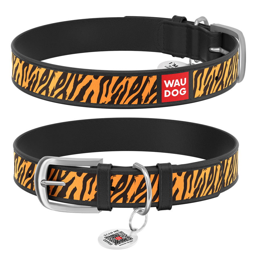 Нашийник WAUDOG Design З Малюнком "Тигр", Преміум Шкіра, Металева ...