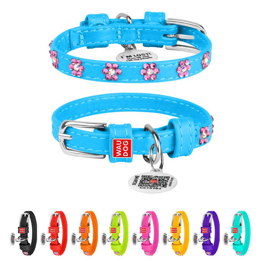 Нашийник для Собак Шкіряний WAUDOG Glamour З QR Паспортом, З Клейовими ...