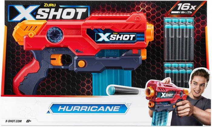 X-Shot Red Быстрострельный бластер EXCEL Hurricane (16 патронов ...
