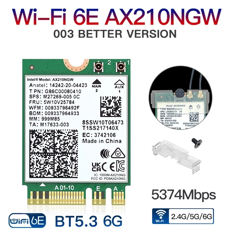 Wi-Fi адаптер Intel AX210 Wi-Fi 6E 802.11ax M.2 тридіапазонний 2.4G/5G ...
