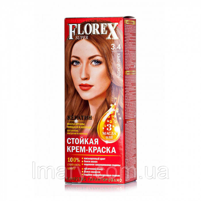Стойкая Крем-краска для Волос Supermash Florex Super 3.4 Лесной Орех ...