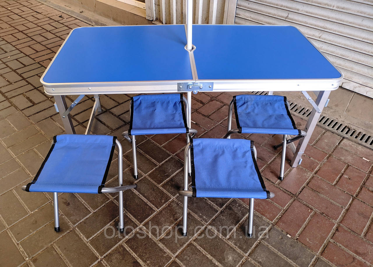 УСИЛЕННЫЙ Раскладной Стол для Пикника Цвет СИНИЙ и 4 Стула. Для Отдыха ...