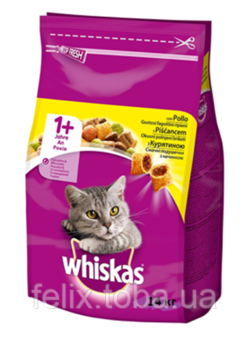 Корм для взрослых кошек Whiskas с курицей 14 кг (Вискас), цена 1601 грн ...