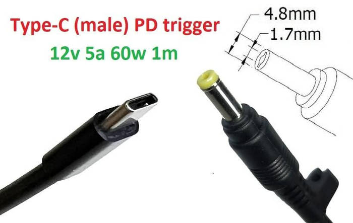 Купити Кабель-перехідник тригер PD 12v Type-C (max 5a, 60w) на 4.8x1 ...